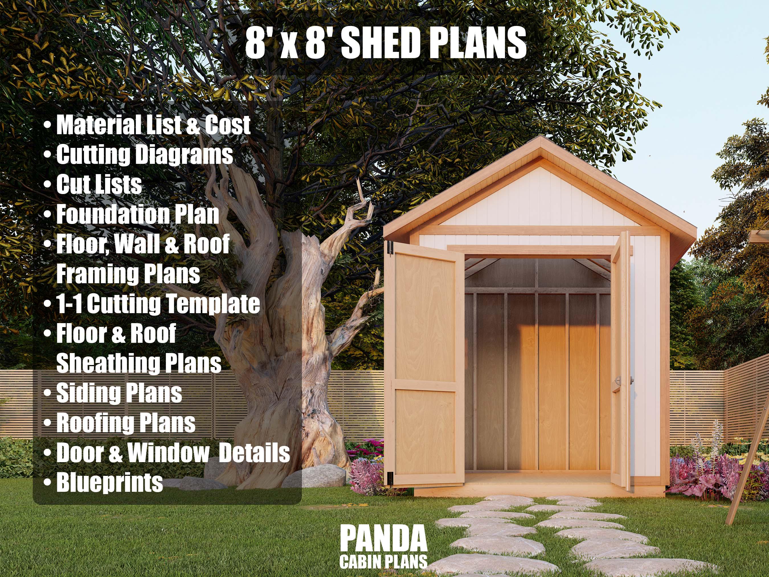 8x8 Shed Plans - DIY Building Guide - Blueprints PDF With Material List ...