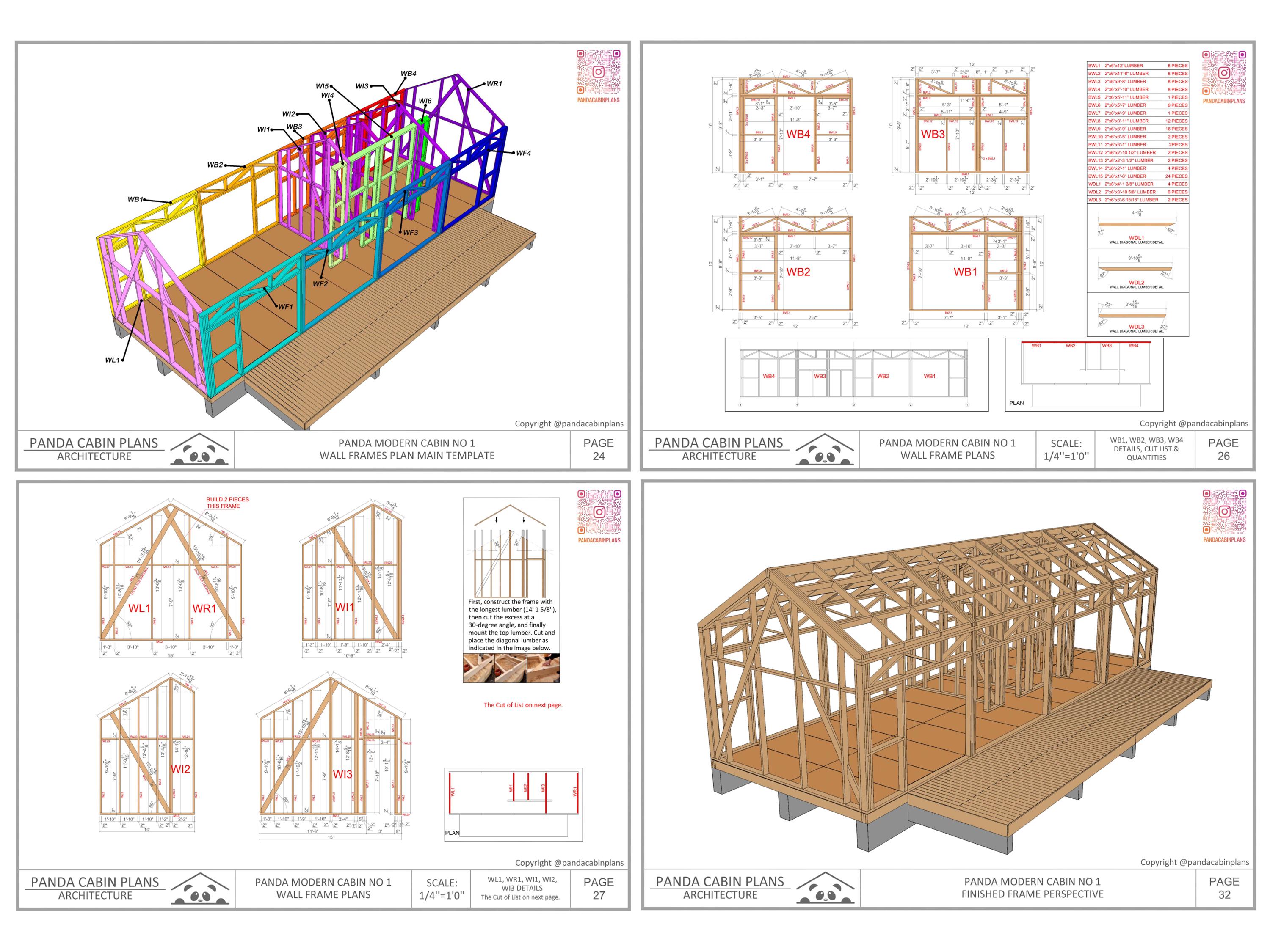 16x48 Modern Cabin Plan - 1 Bedroom Tiny House 768 Sq Ft - DIY Floor ...