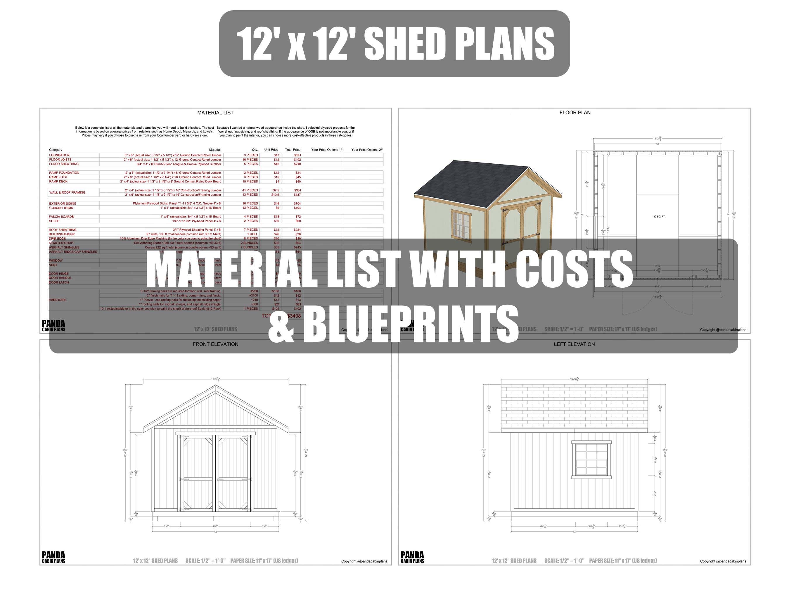 12x12 Shed Plans - DIY Building Guide - Blueprints PDF With Material ...