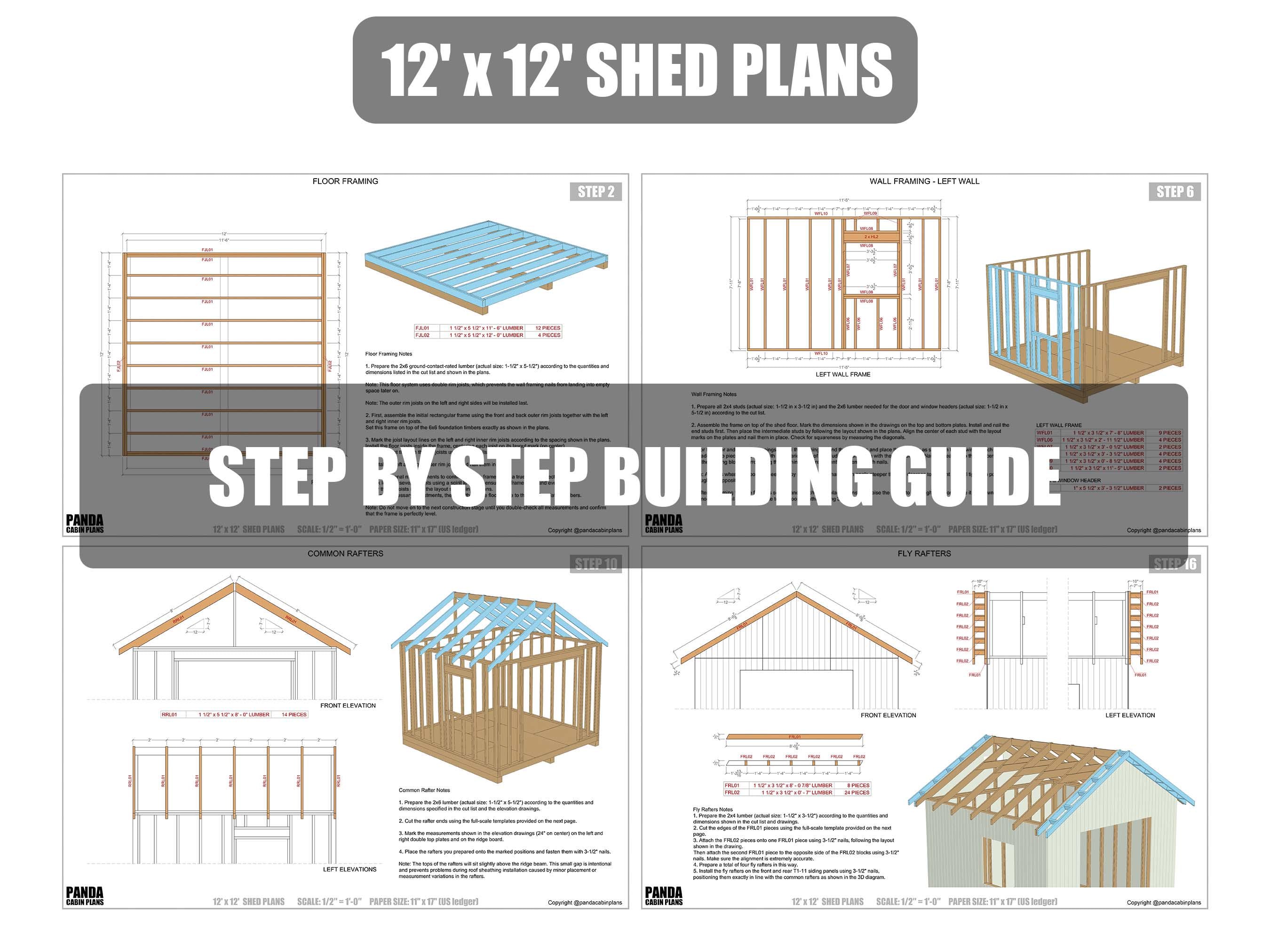 12x12 Shed Plans - DIY Building Guide - Blueprints PDF With Material ...