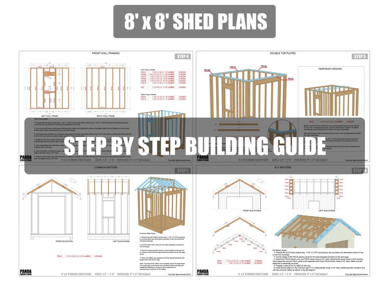 8x8 Shed Plans - DIY Building Guide - Blueprints PDF With Material List ...