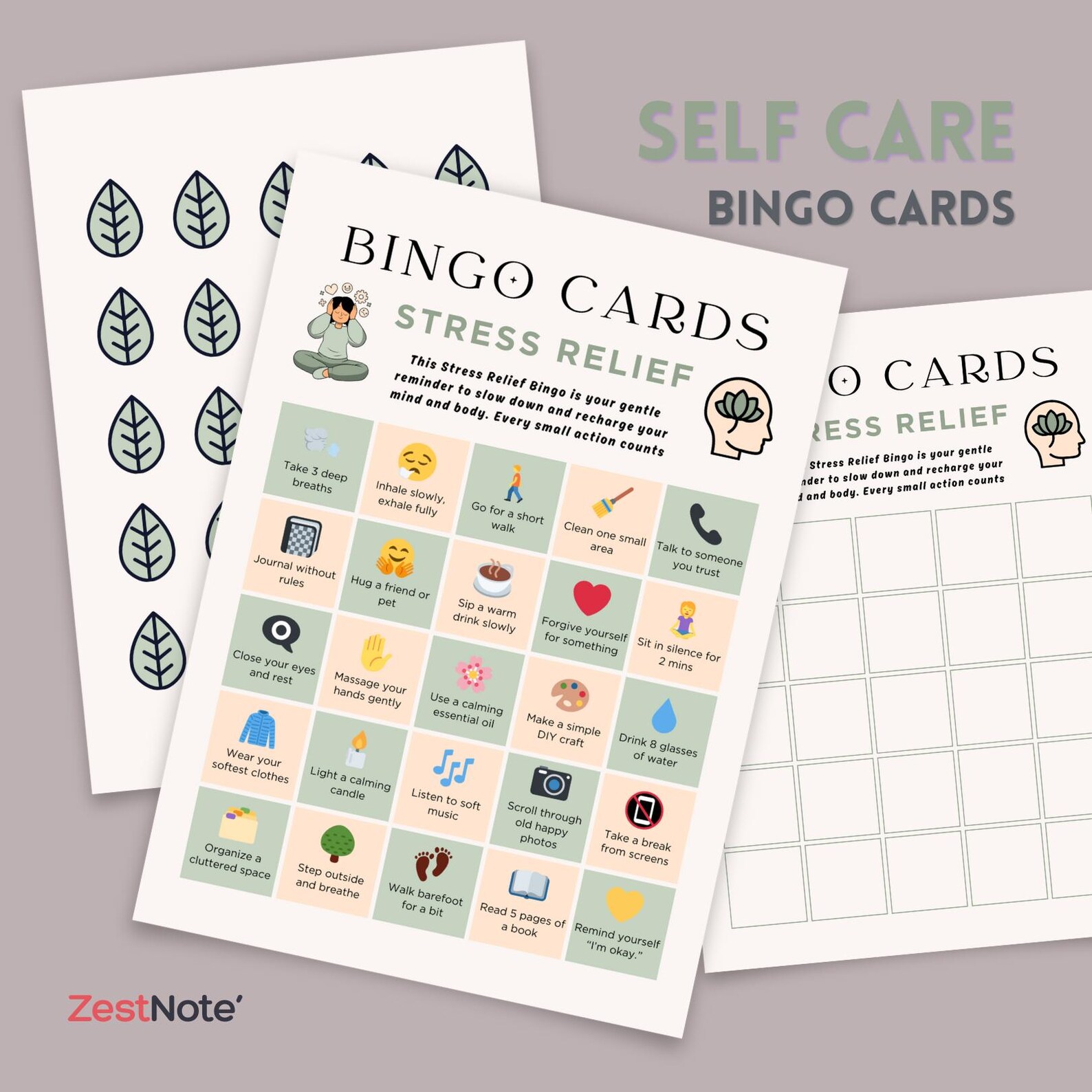 Stress Relief Bingo Cards Printable – Anxiety Calming Game for Adults ...