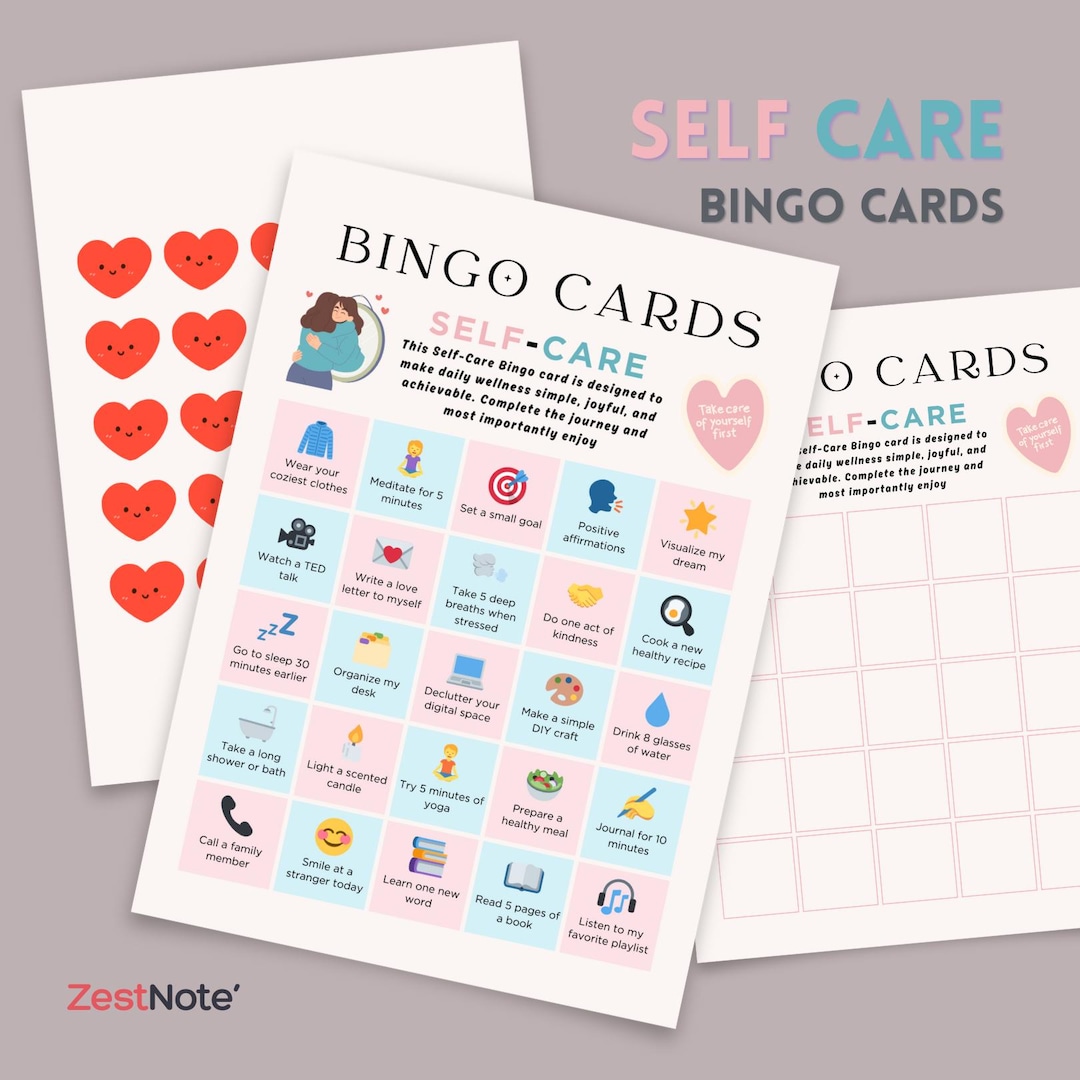 Self Care Bingo Cards Printable – Minimalist Mental Health Game for ...
