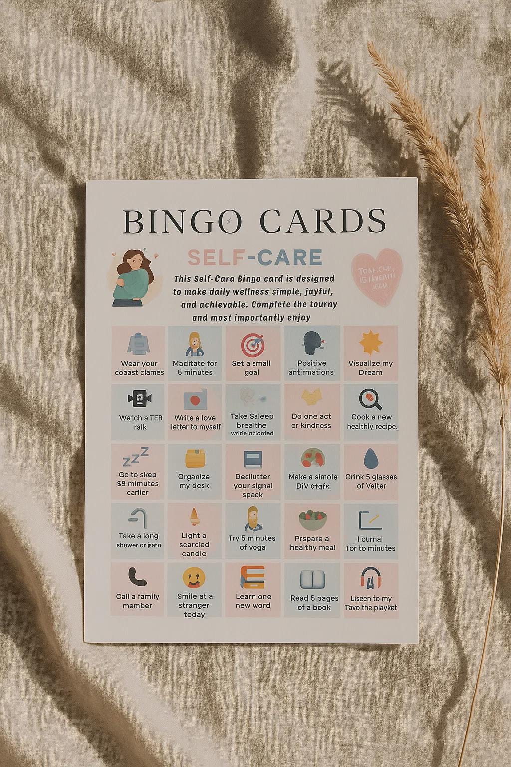 Self Care Bingo Cards Printable – Minimalist Mental Health Game for ...