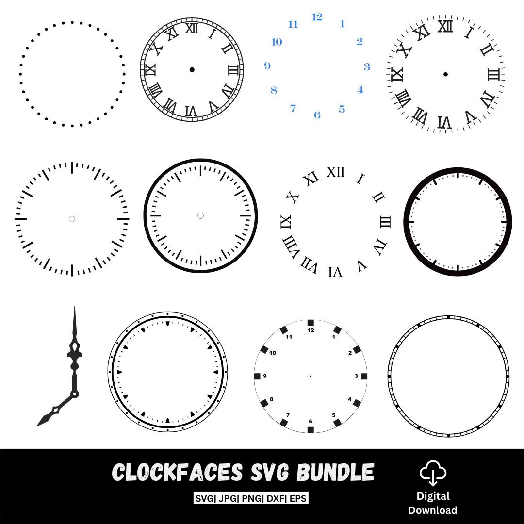 Clock Face SVG Bundle, Clock Svg, Clockface Clipart, Clock Face Svg for ...