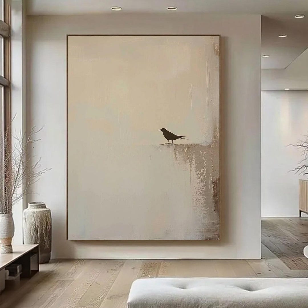 Wabi Sabi Bird Hand-painted Canvas Art, Japandi Zen Decor - Etsy UK