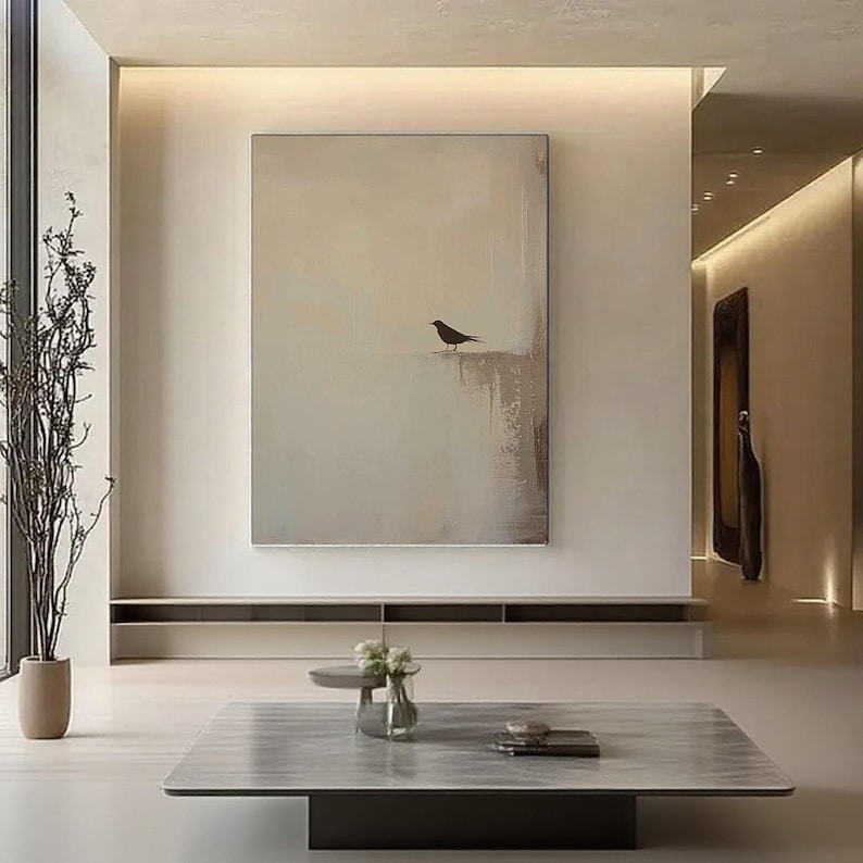 Wabi Sabi Bird Hand-painted Canvas Art, Japandi Zen Decor - Etsy
