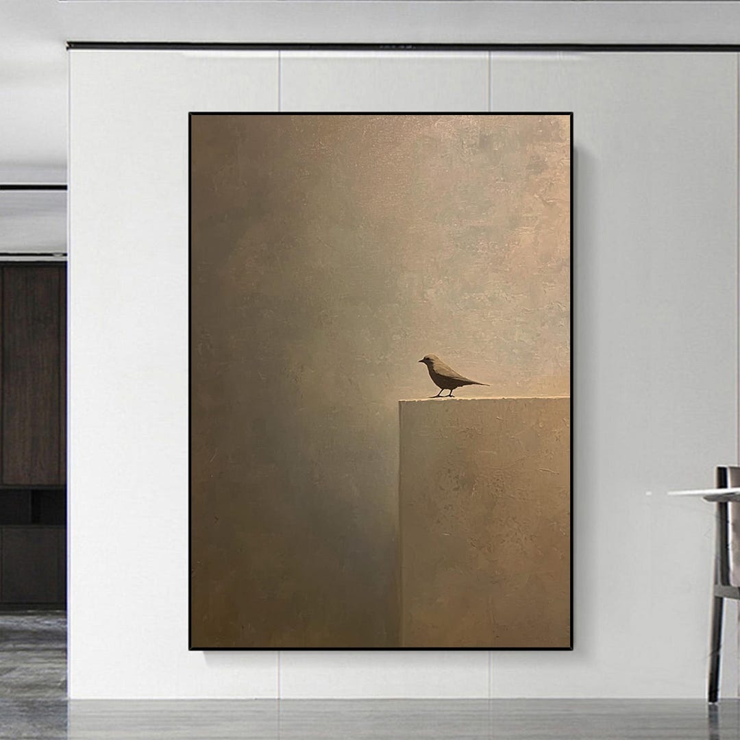 Hand-painted Wabi Sabi Bird Art: Japandi Zen Beige Brown Canvas - Etsy