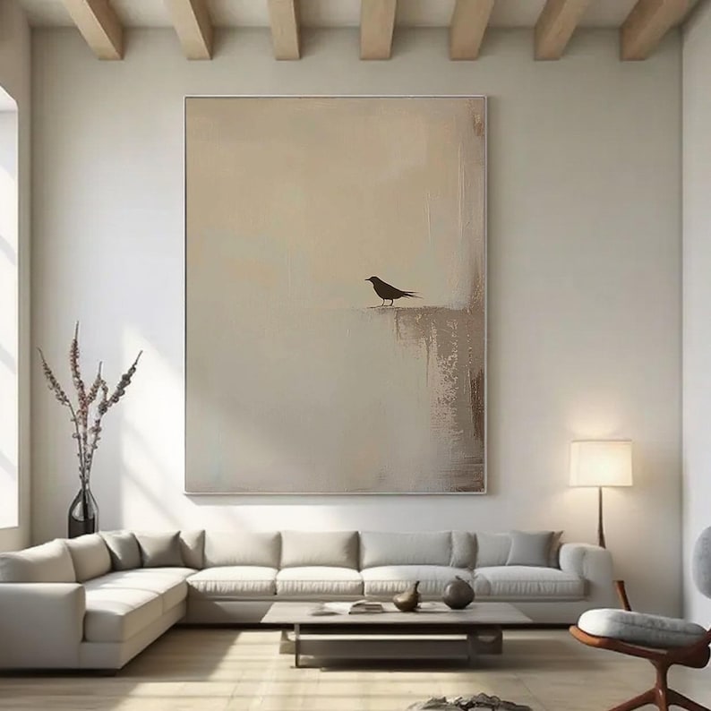 Wabi Sabi Bird Hand-painted Canvas Art, Japandi Zen Decor - Etsy UK