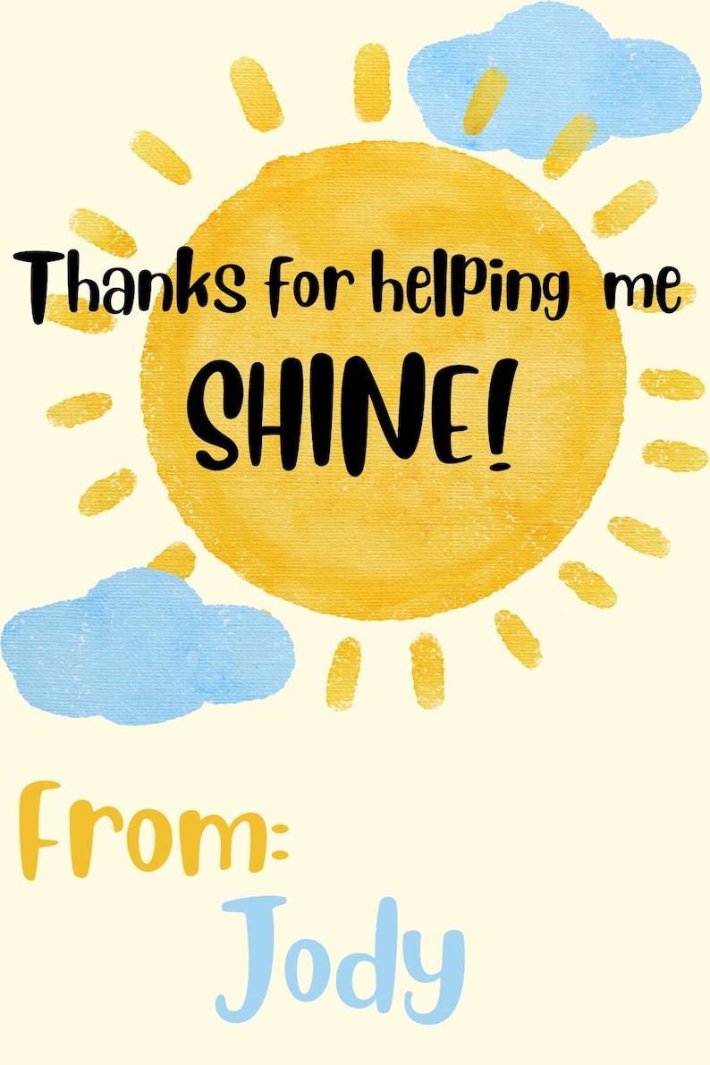 Thanks for Helping Me Shine Printable Card – Teacher Appreciation Gift ...