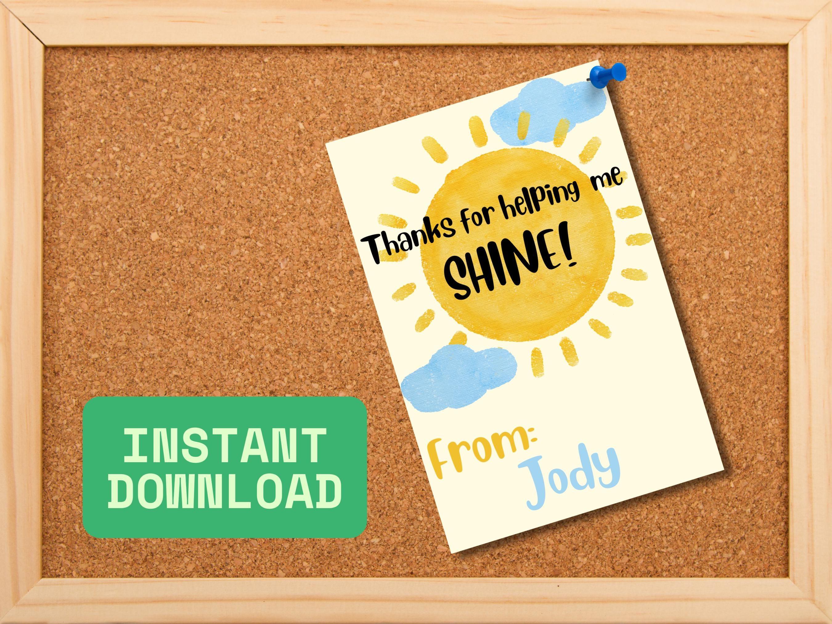 Thanks for Helping Me Shine Printable Card – Teacher Appreciation Gift ...