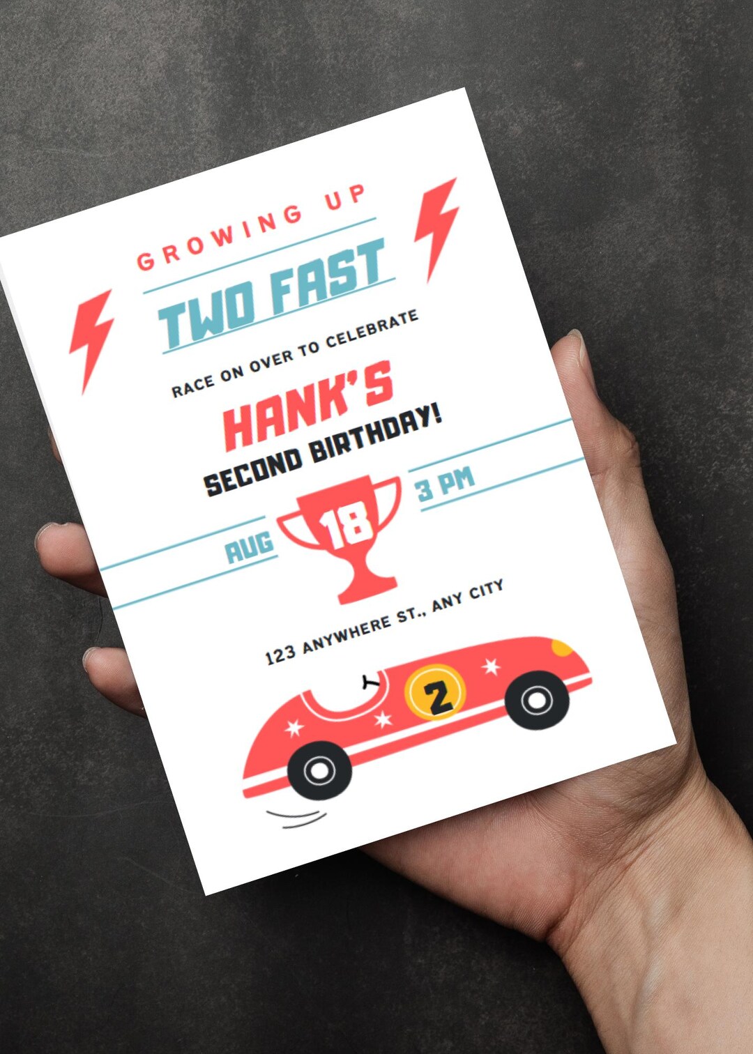 Two Fast Birthday Card Canva Template | Editable Race Car Theme for 2nd ...