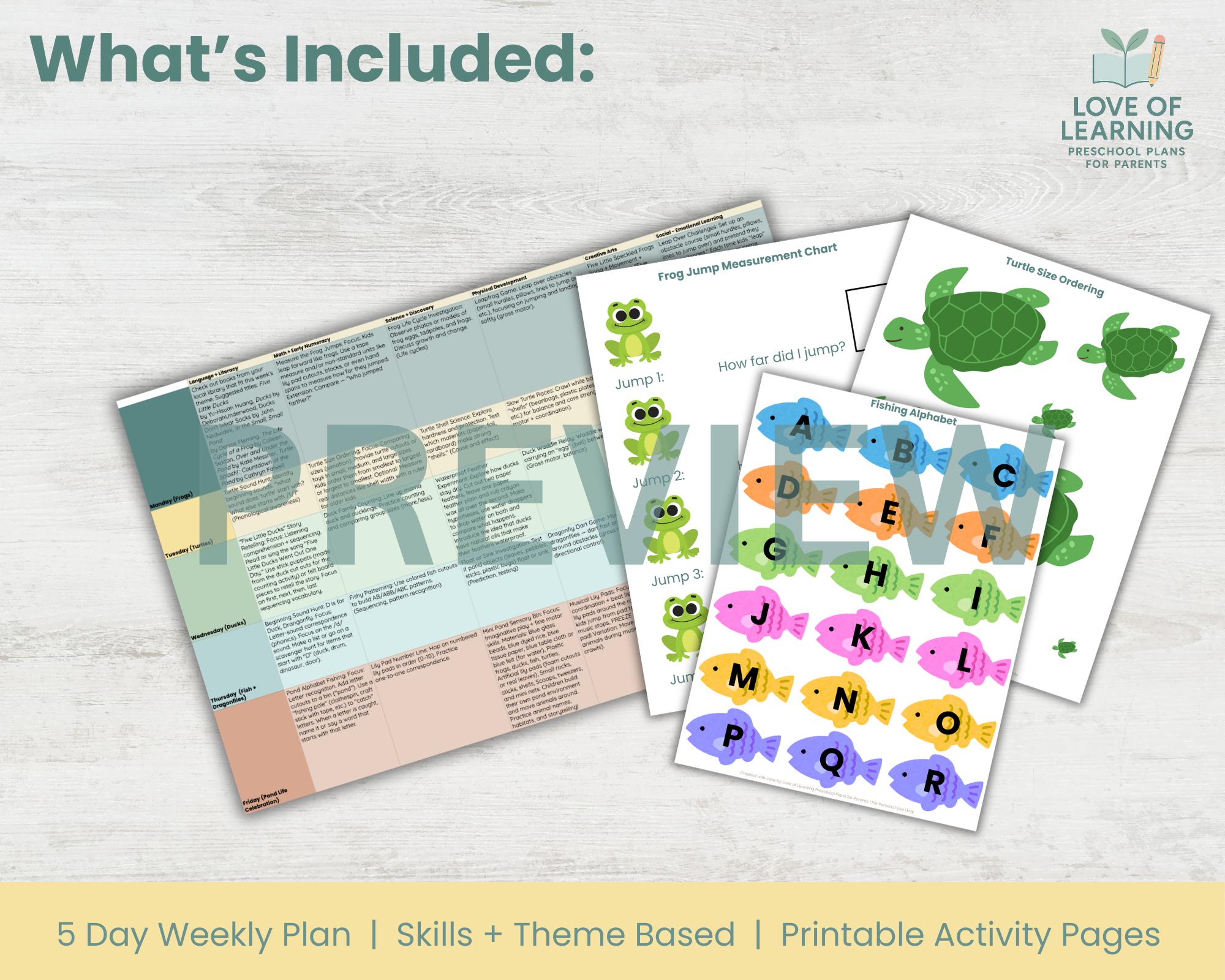 Pond Life Preschool Weekly Plan - Printable Learning Activities for ...