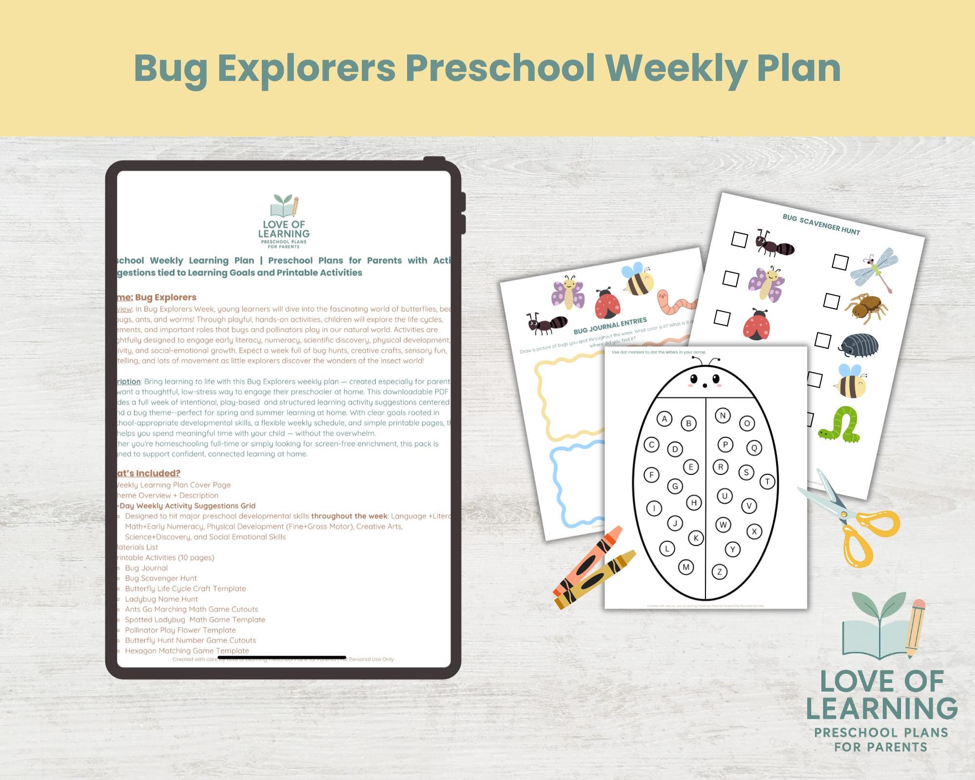 Bug Explorers Preschool Weekly Plan - Printable Learning Activities for ...
