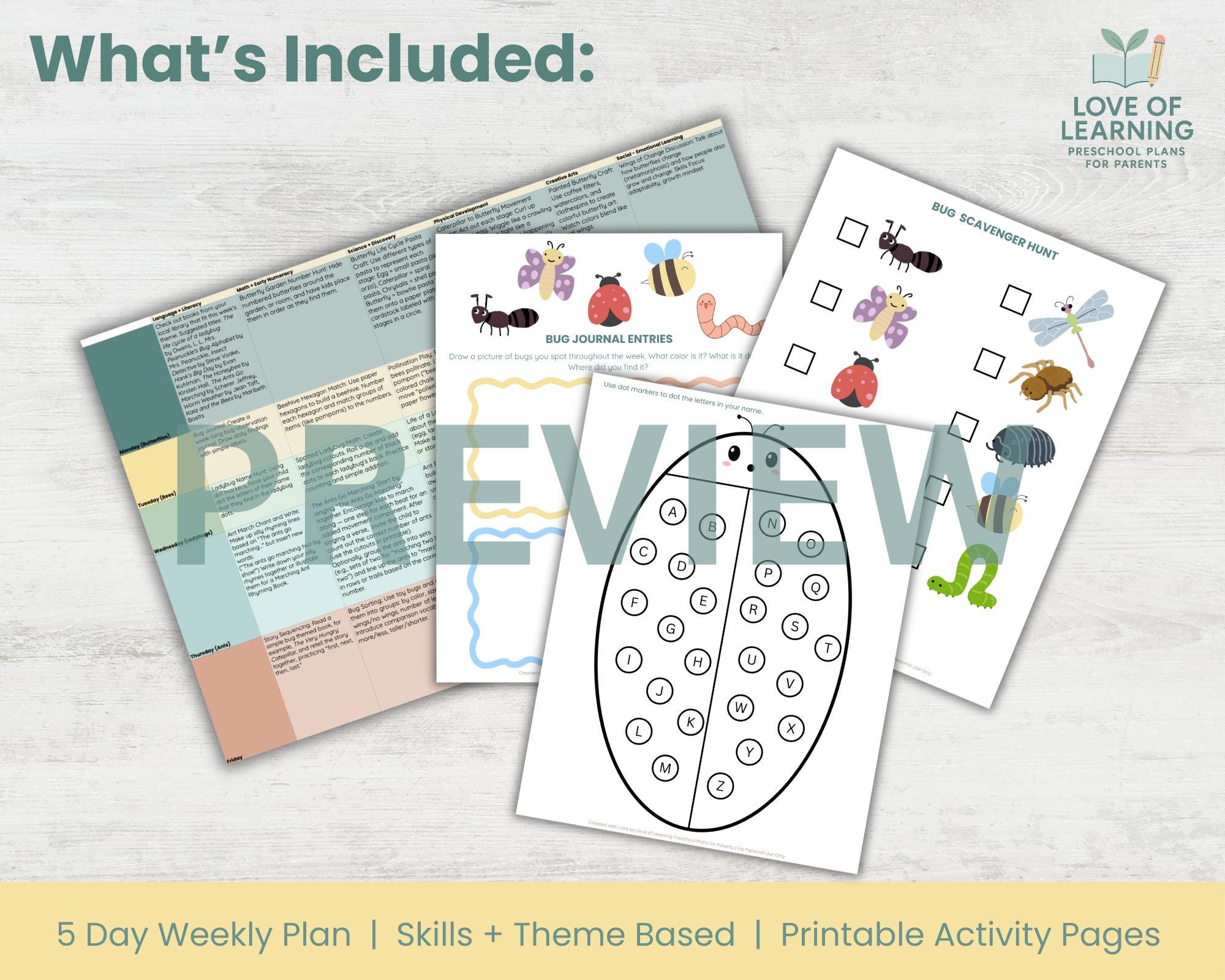 Bug Explorers Preschool Weekly Plan - Printable Learning Activities for ...