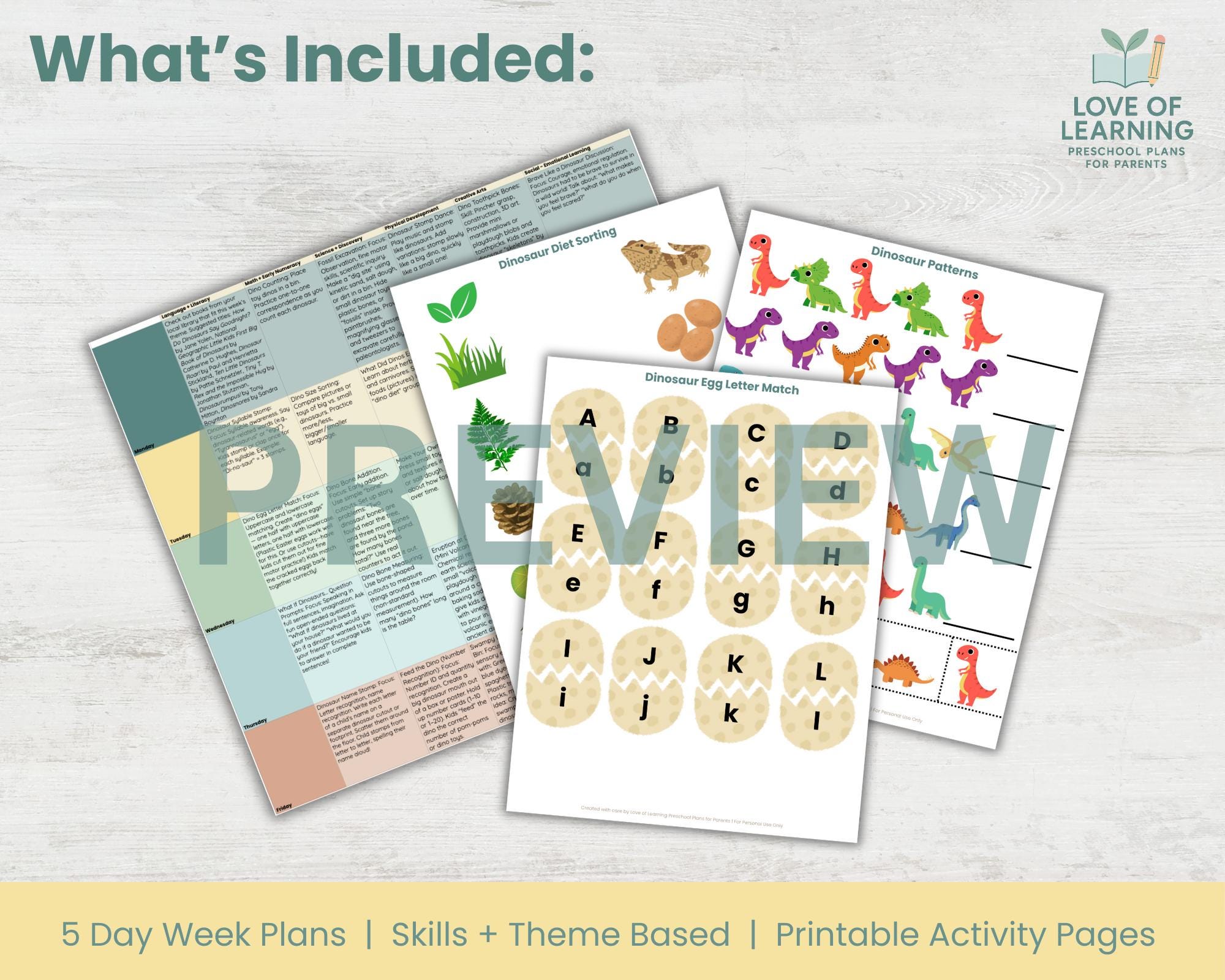 Dinosaur Theme Preschool Weekly Plan - Printable Learning Pack for Ages ...
