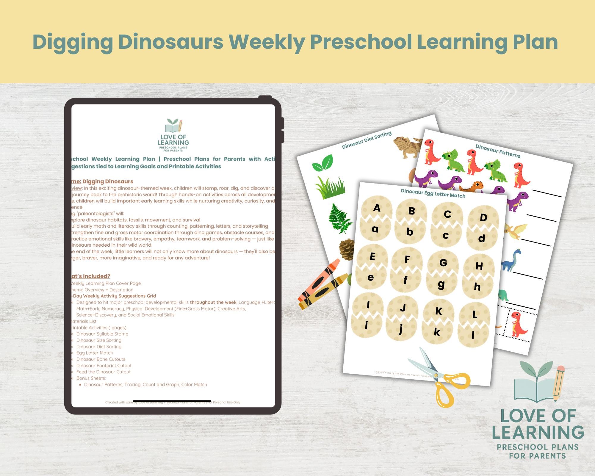 Dinosaur Theme Preschool Weekly Plan - Printable Learning Pack for Ages ...