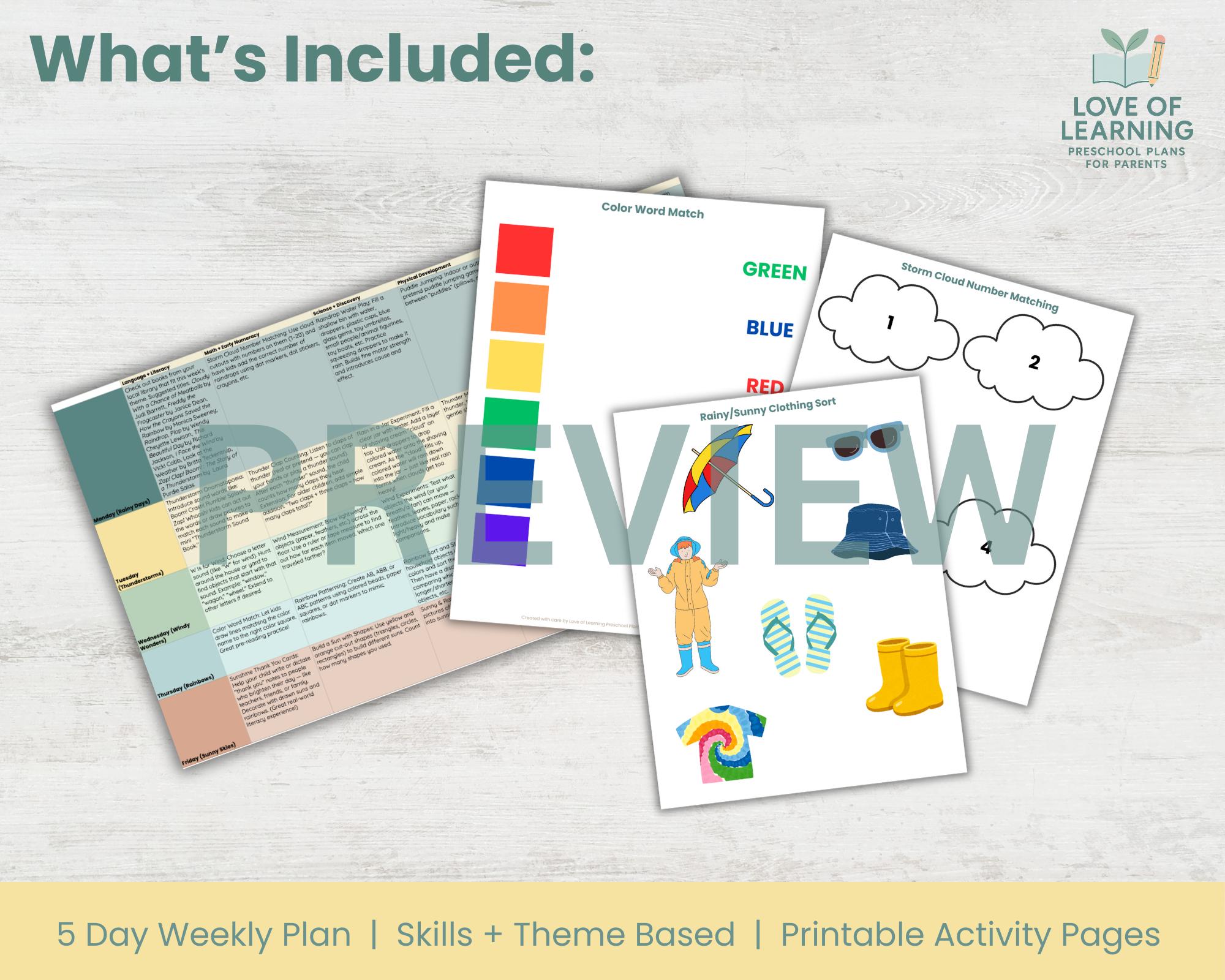 Weather Watchers Preschool Weekly Plan - Printable Learning Activities ...