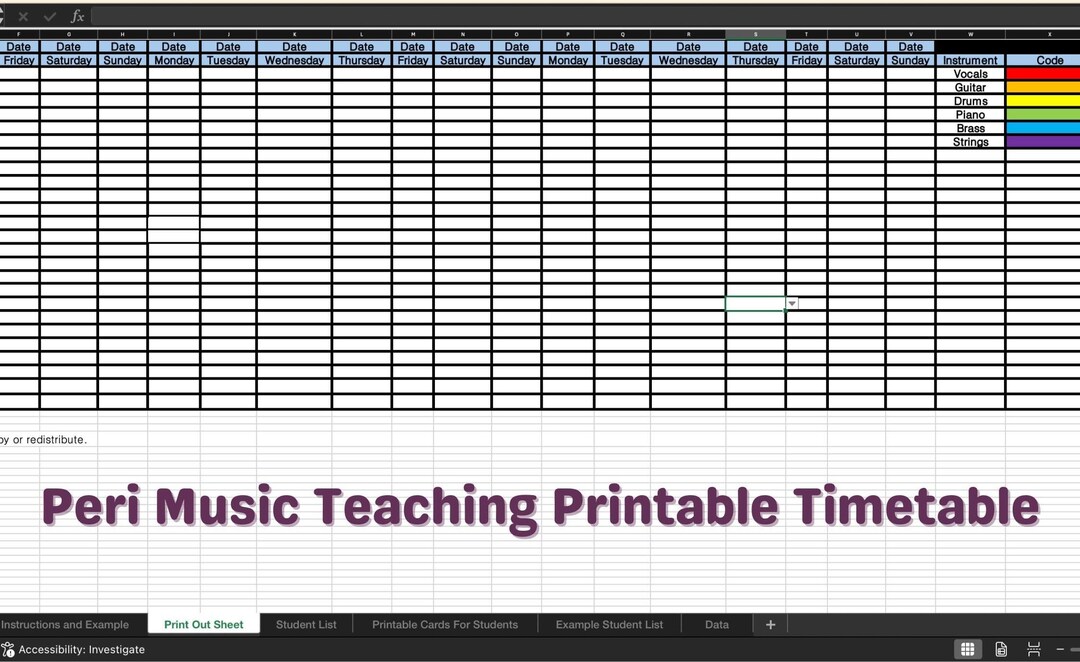 Peri Music Teaching Printable Timetable and Quick Start Guide - Etsy
