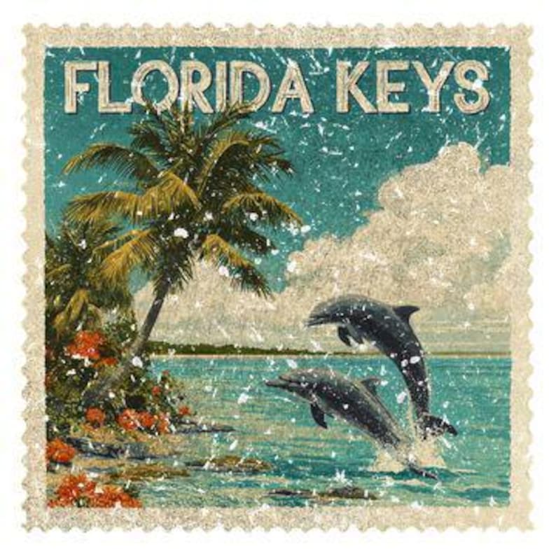 Vintage Postage Stamp, Florida Keys DTF Transfer, Iron On, Ready to ...