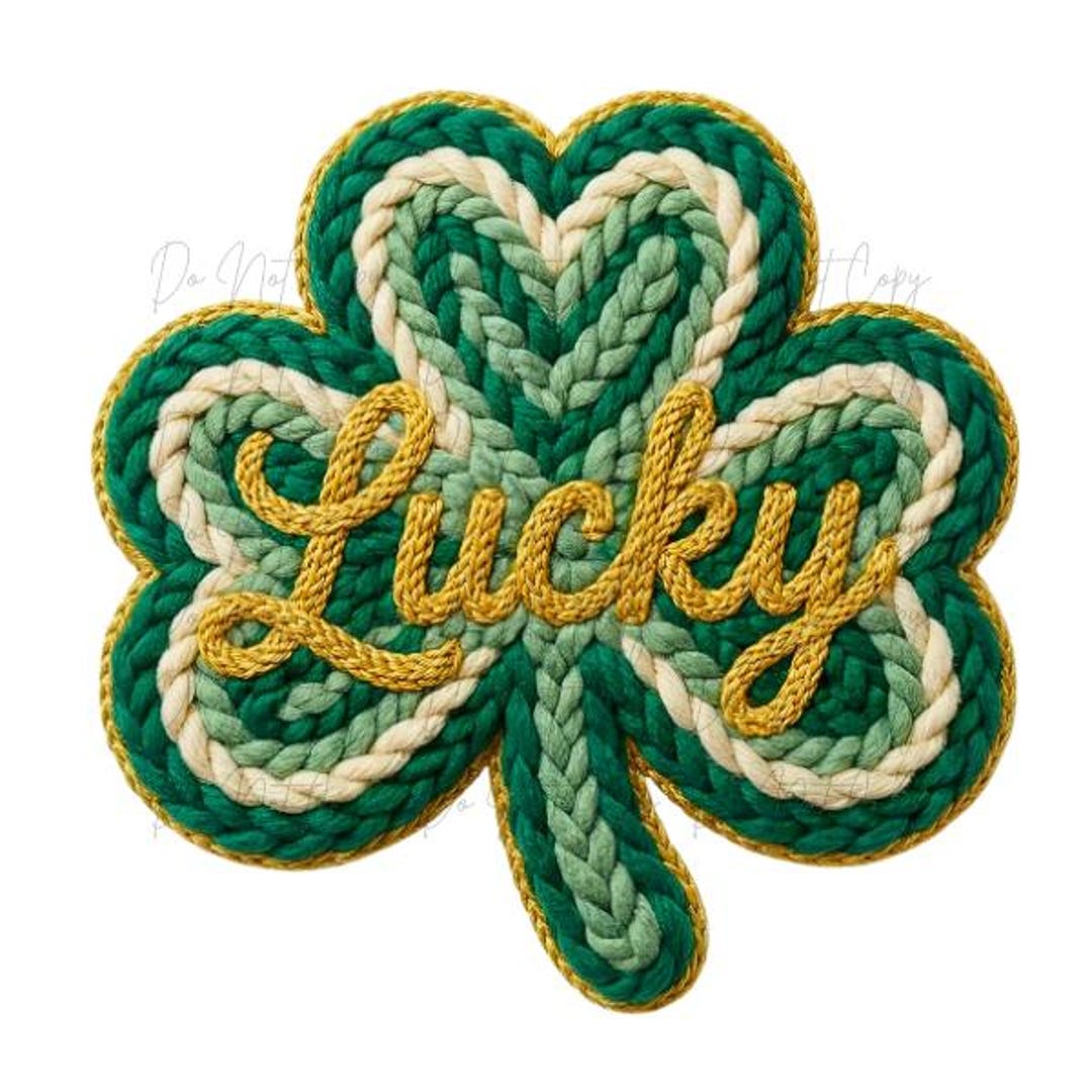 Shamrock With Lucky Center Faux Crochet DTF, Saint Patrick's Day, Ready ...
