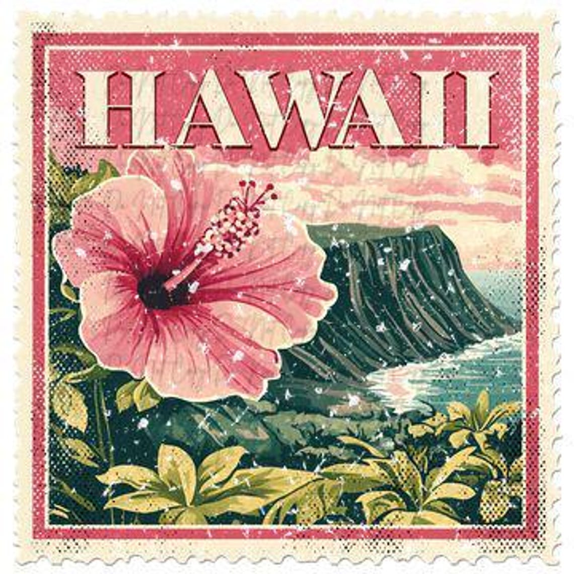 Vintage Postage Stamp, Hawaii DTF Transfer, Iron On, Ready to Press ...