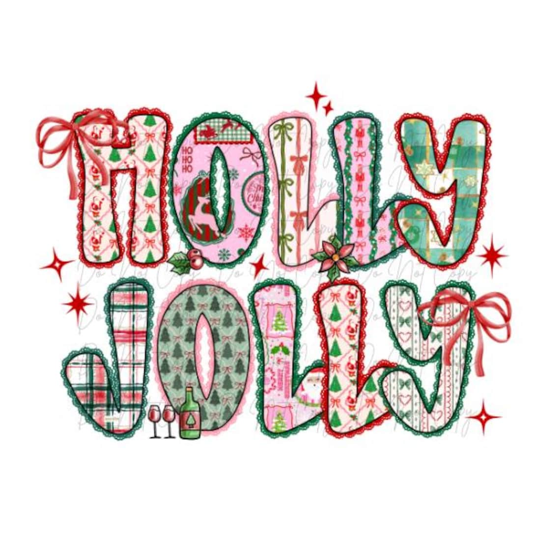Christmas, Preppy, Holly Jolly Bubble Letters DTF Transfer, Iron On ...