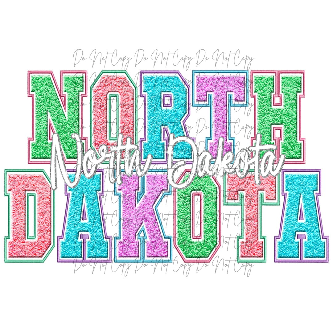 North Dakota Faux Chenille Lettering, North Dakota Transfer, DTF, Iron ...