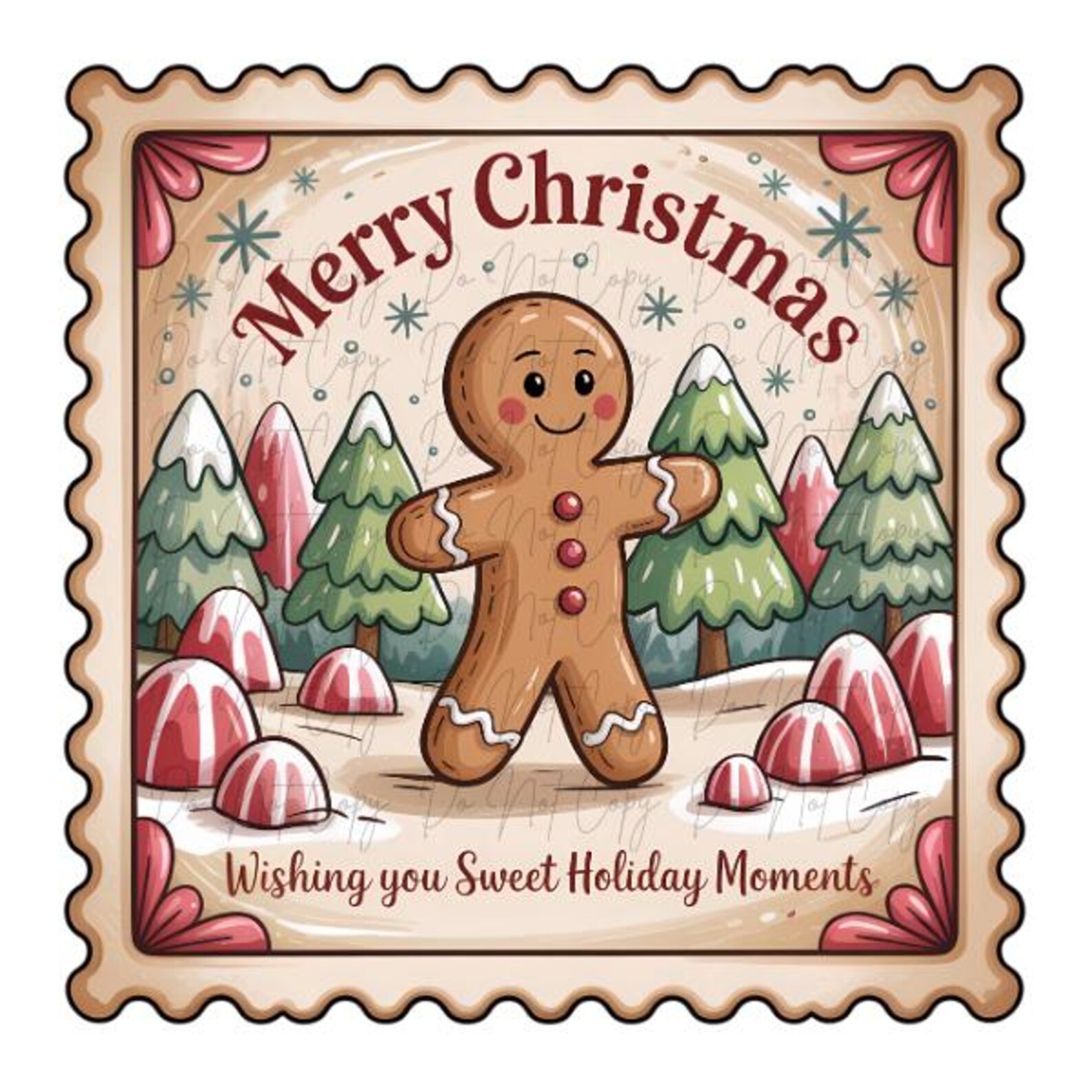 Christmas, Vintage Classic Postage Stamp, Gingerbread Man, Merry ...