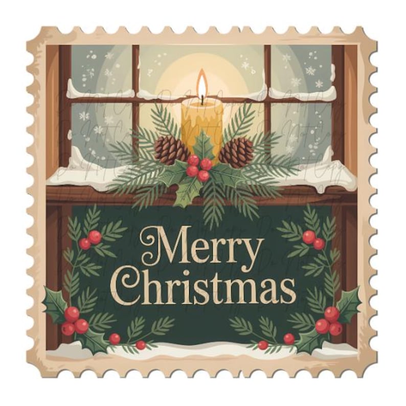 Christmas, Vintage Classic Postage Stamp, Candle, Merry Christmas DTF ...