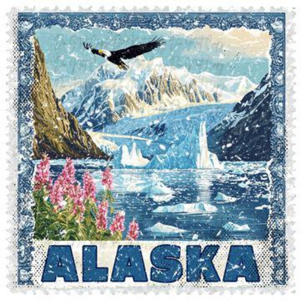 Vintage Postage Stamp, Alaska DTF Transfer, Iron On, Ready to Press ...