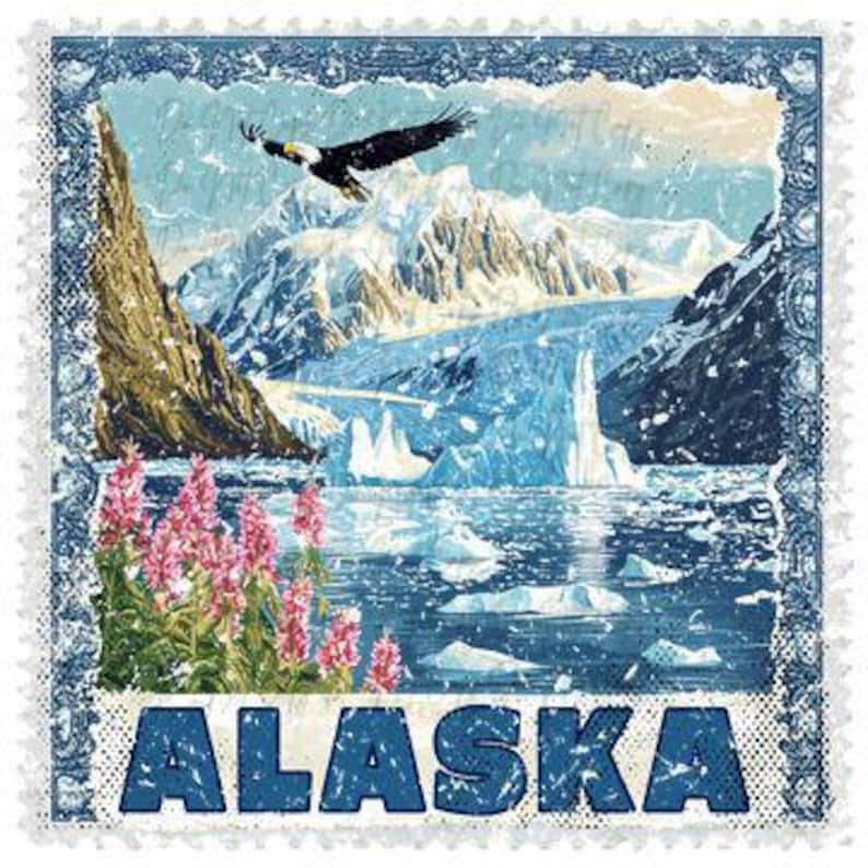 Vintage Postage Stamp, Alaska DTF Transfer, Iron On, Ready to Press ...