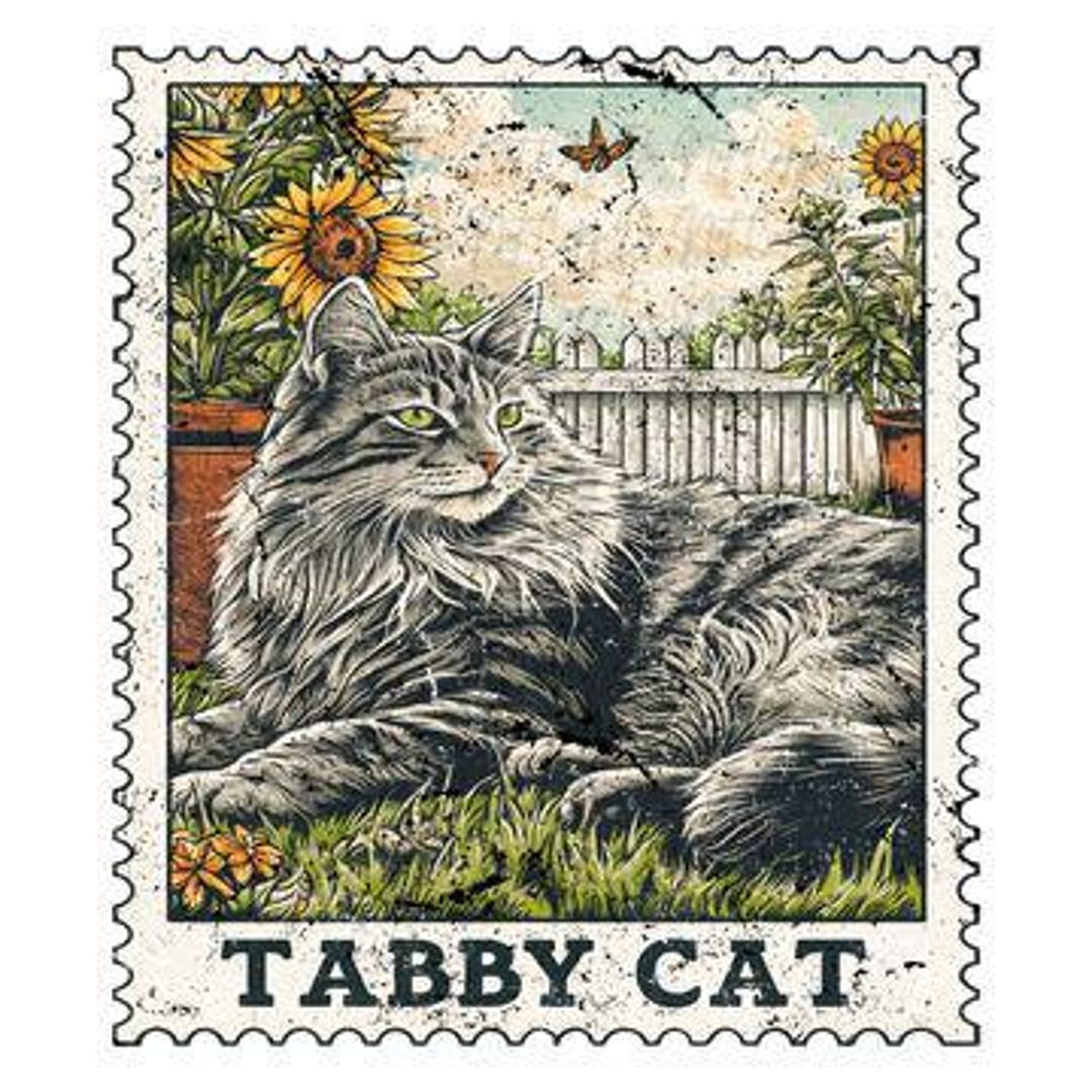 Vintage Postage Stamp, Gray Tabby Cat DTF Transfer, Iron On, Ready to ...