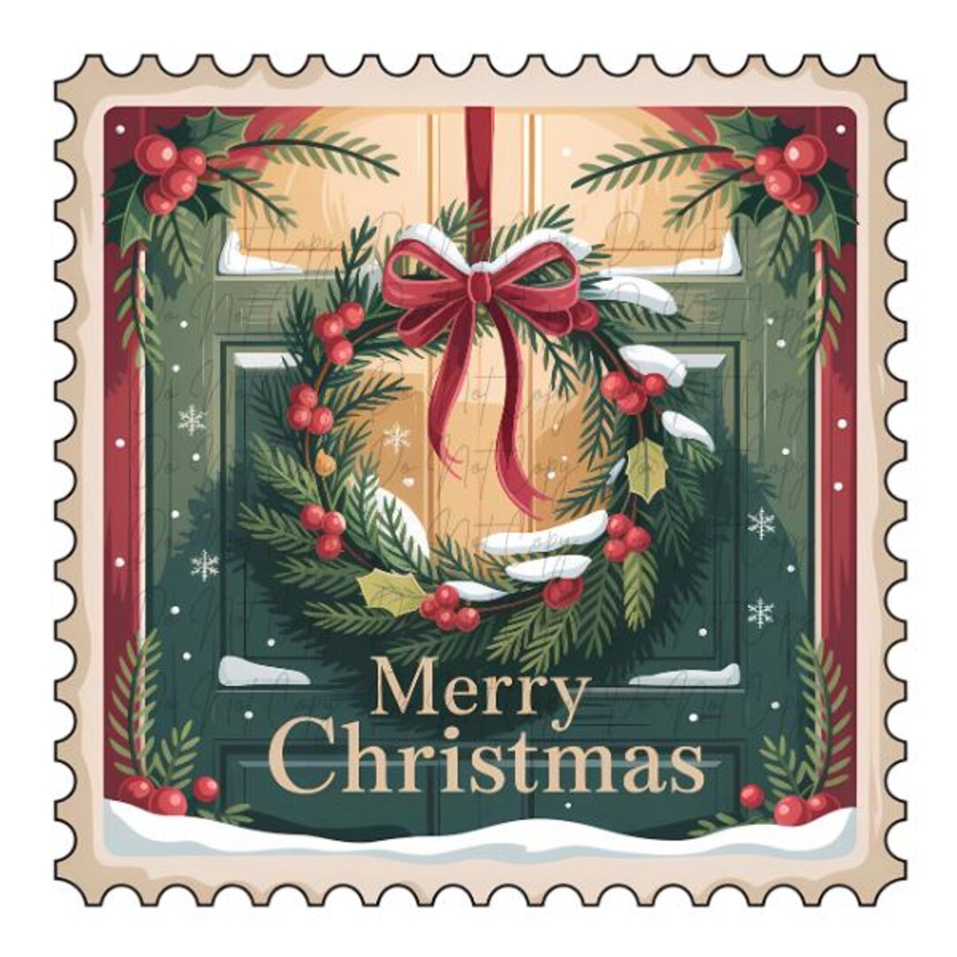Christmas, Vintage Classic Postage Stamp, Wreath, Merry Christmas DTF ...