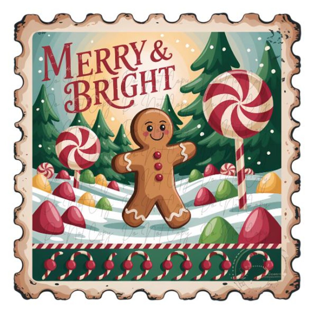 Christmas, Vintage Classic Postage Stamp, Gingerbread Man, Merry ...