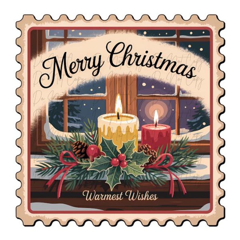 Christmas, Vintage Classic Postage Stamp, Warmest Wishes DTF Transfer ...