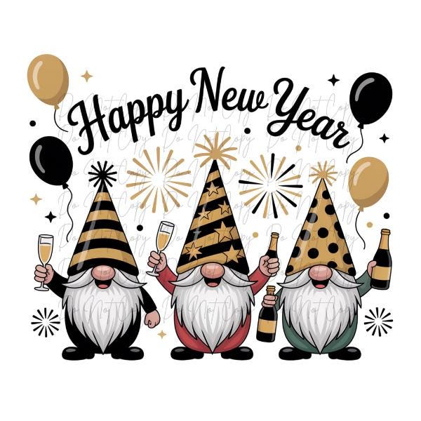 New Year, Gnomes Happy New Year DTF Transfer, Iron On, Ready to Press ...