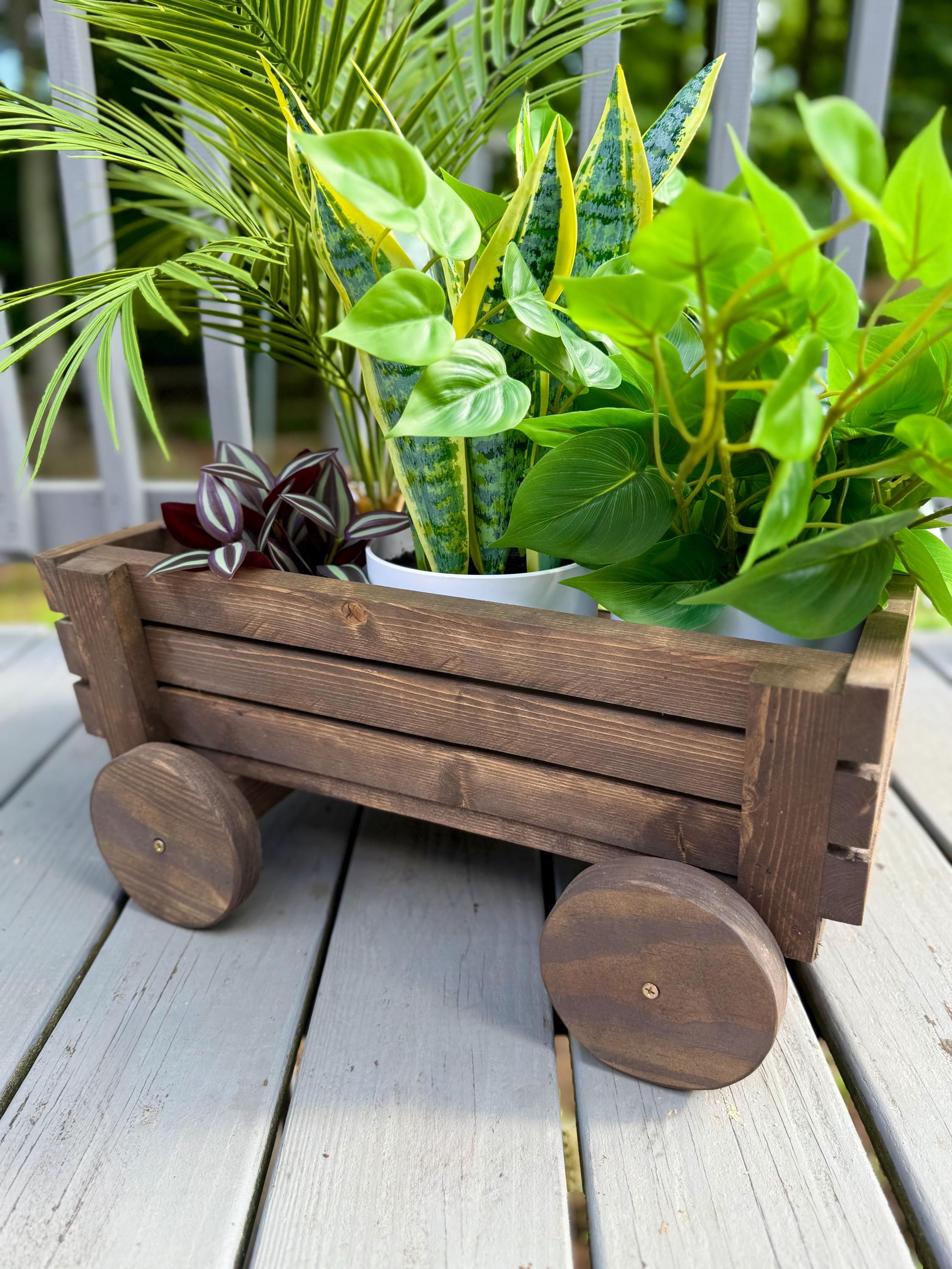 Farmhouse Wooden Wagon Planter Box, Custom Porch Decor, Rustic Outdoor ...