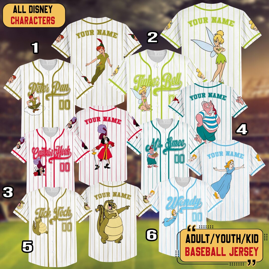 Personalzied DN Peter Pan Movie Characters Baseball Jersey, Custom DN ...
