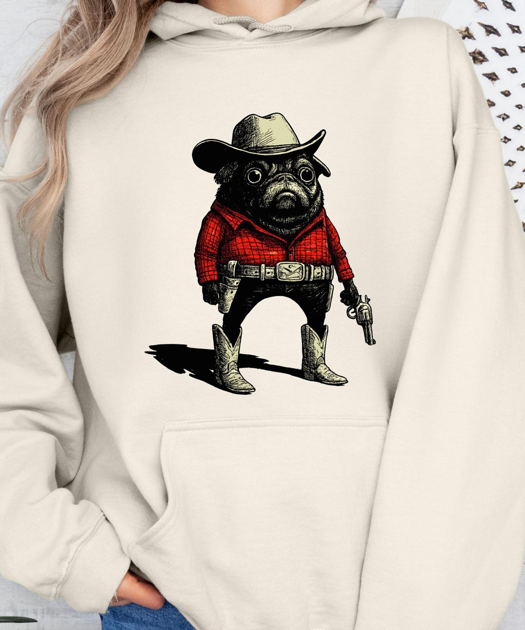 Cowboy Pug Hoodie : Funny Western Dog Meme Outfit - Etsy