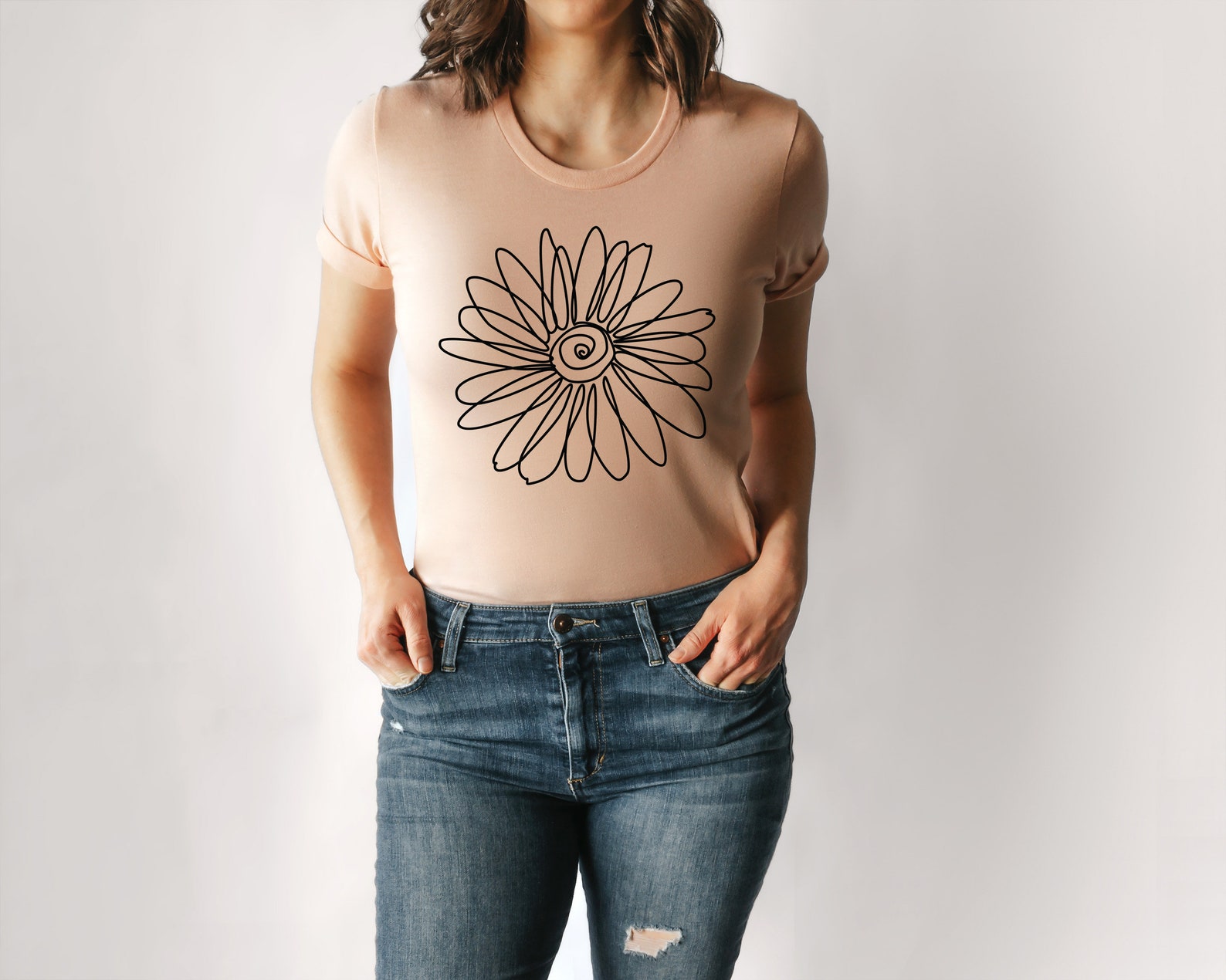 Line Art Daisy Tee Daisy Tee Shirt Single Daisy Tee Daisy - Etsy