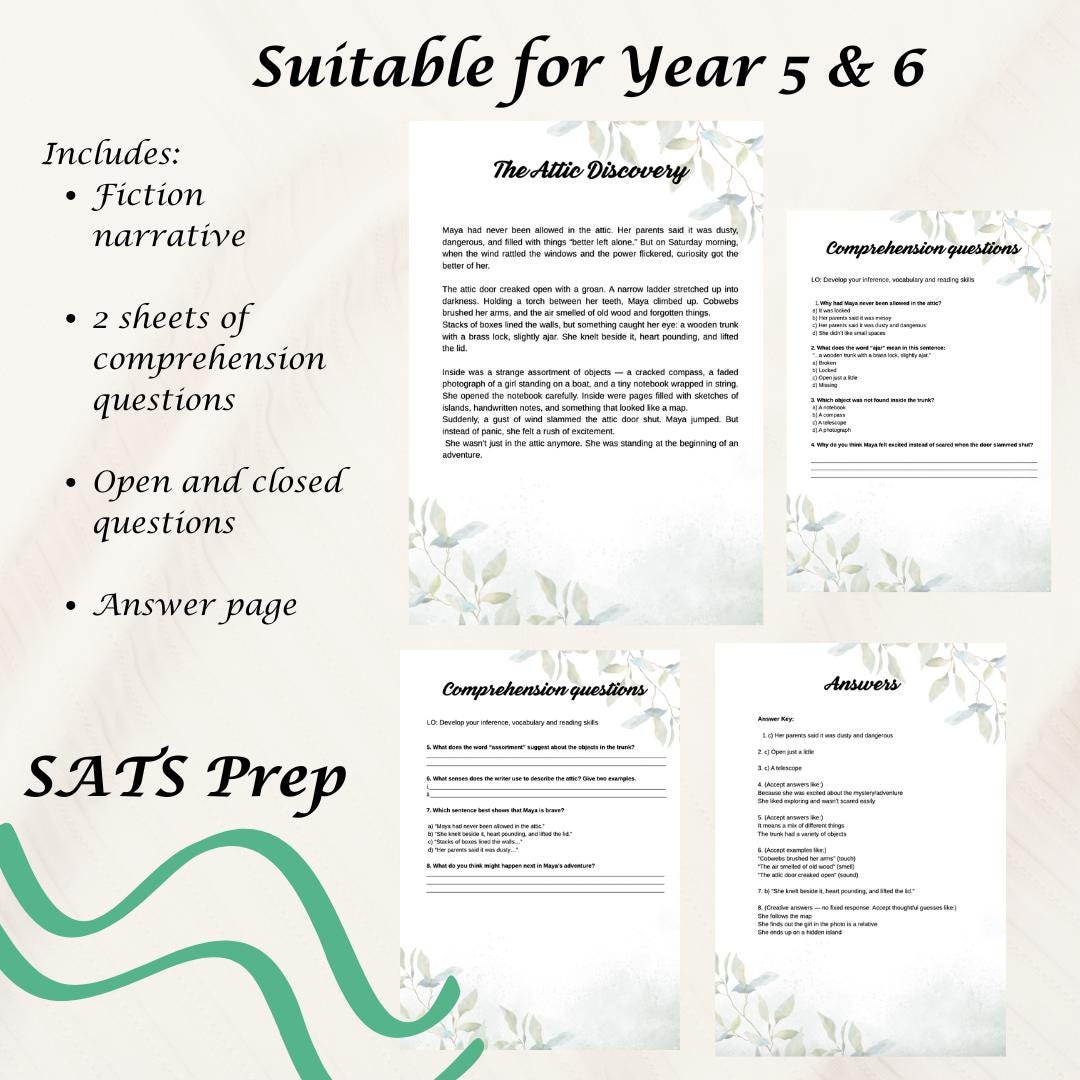 Year 5 & 6 Comprehension Pack Printable Worksheets for Reading and ...