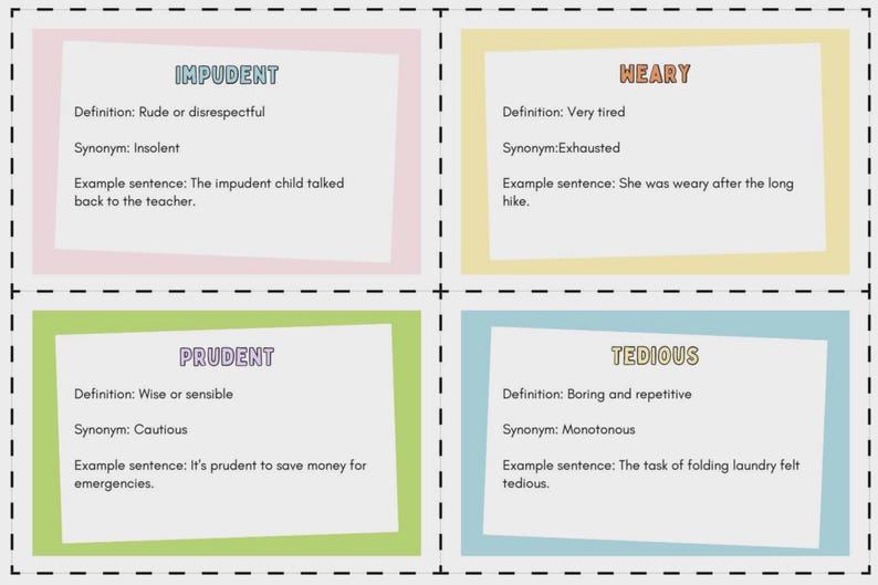 11+ Vocabulary Flashcards Printable | Exam Prep Cards | Synonyms ...