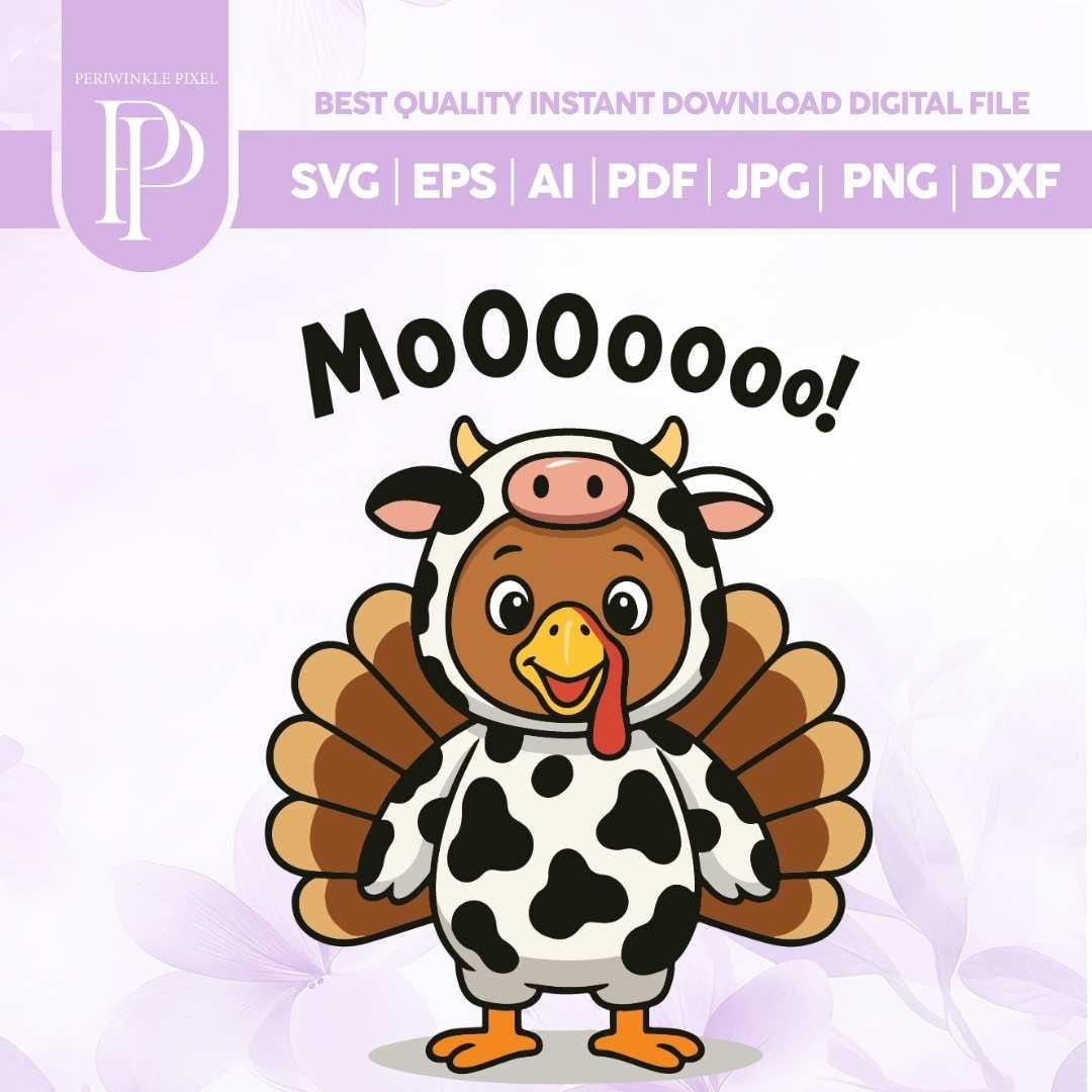 Thanksgiving Turkey Dressed as a Cow Saying Mooo SVG Png,thanksgiving ...