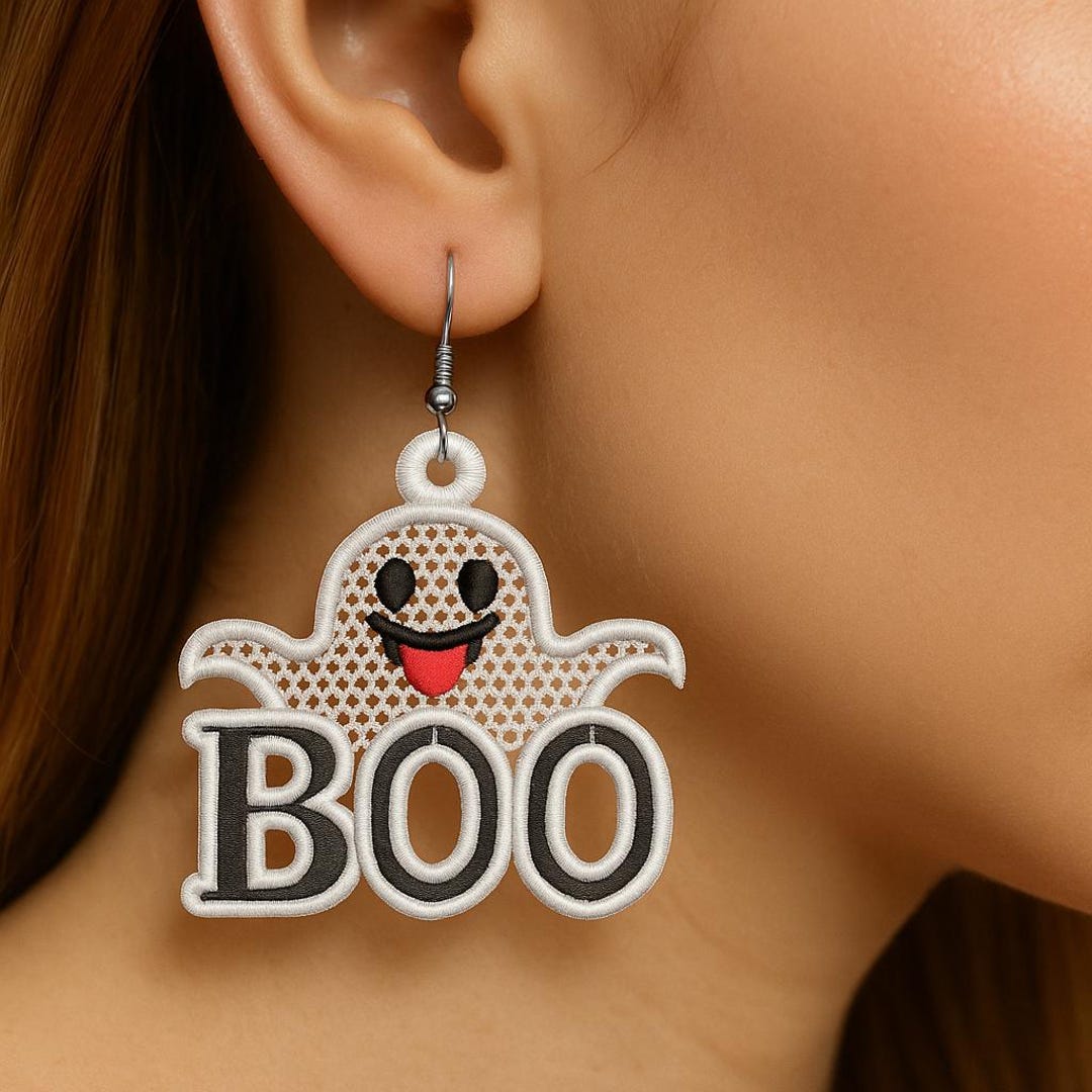 Halloween FSL Earring - Machine Embroidery Design - Boo Lace Earring ...