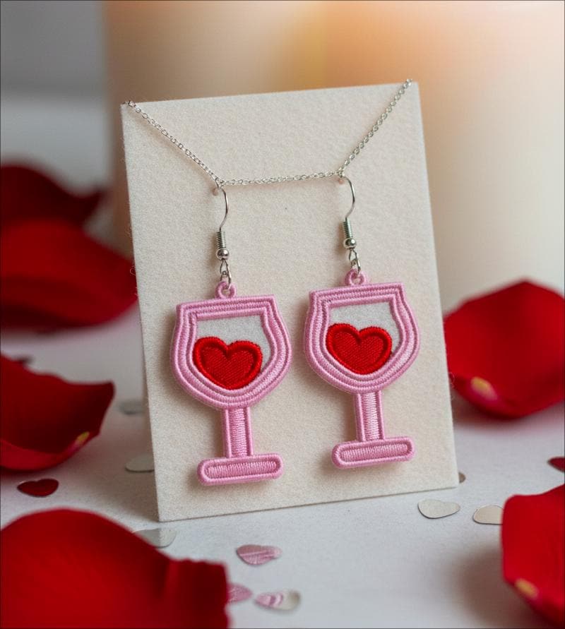 FSL Earrings - Machine Embroidery Design - Glass With Heart Lace ...