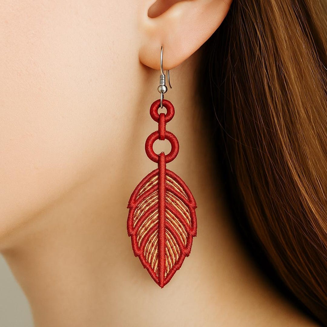 FSL Earrings - Machine Embroidery Design - Leaf Earring - Free Standing ...