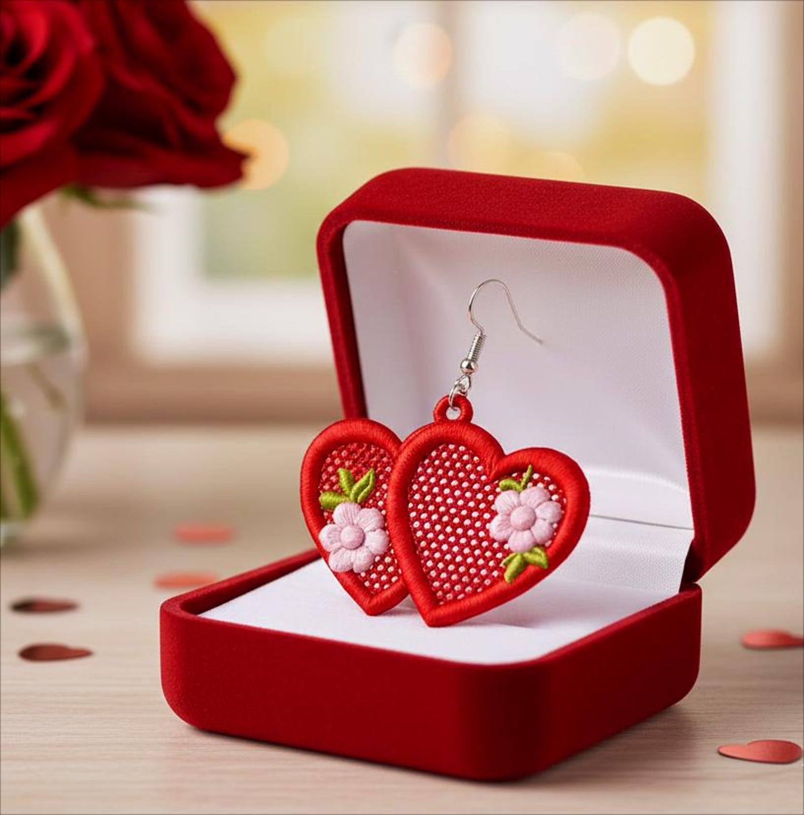 FSL Earrings - Machine Embroidery Design - Floral Heart Lace Earring ...