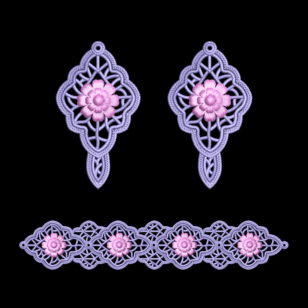 FSL Earring With Bracelet - Machine Embroidery Design - Free Standing ...