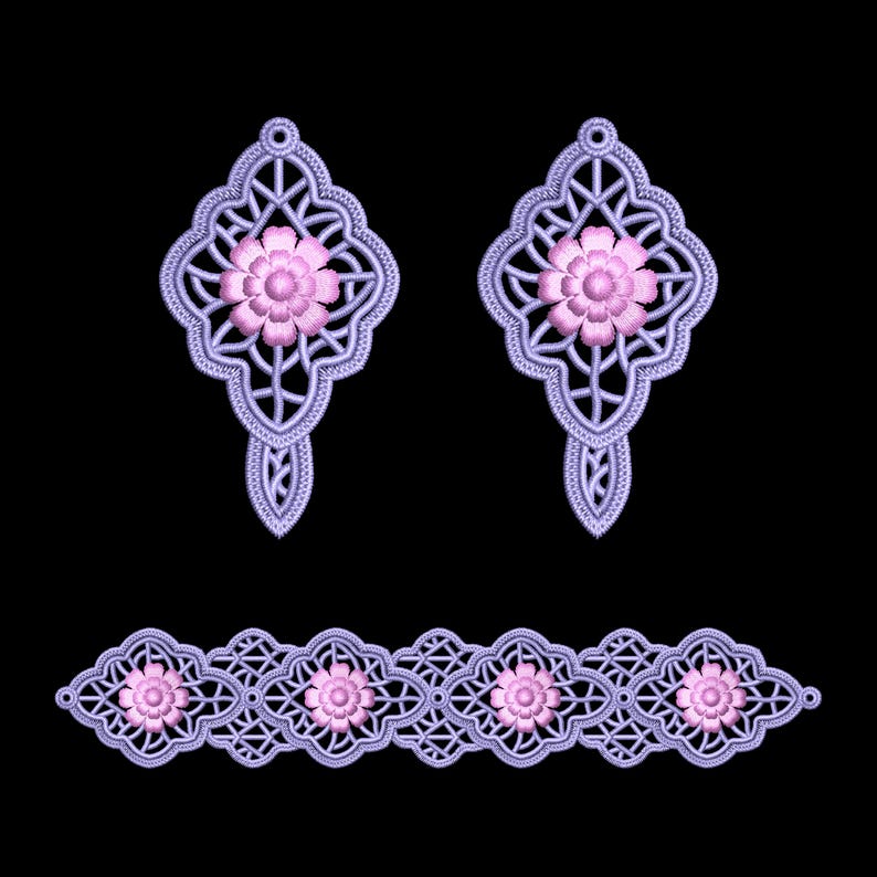 FSL Earring With Bracelet - Machine Embroidery Design - Free Standing ...